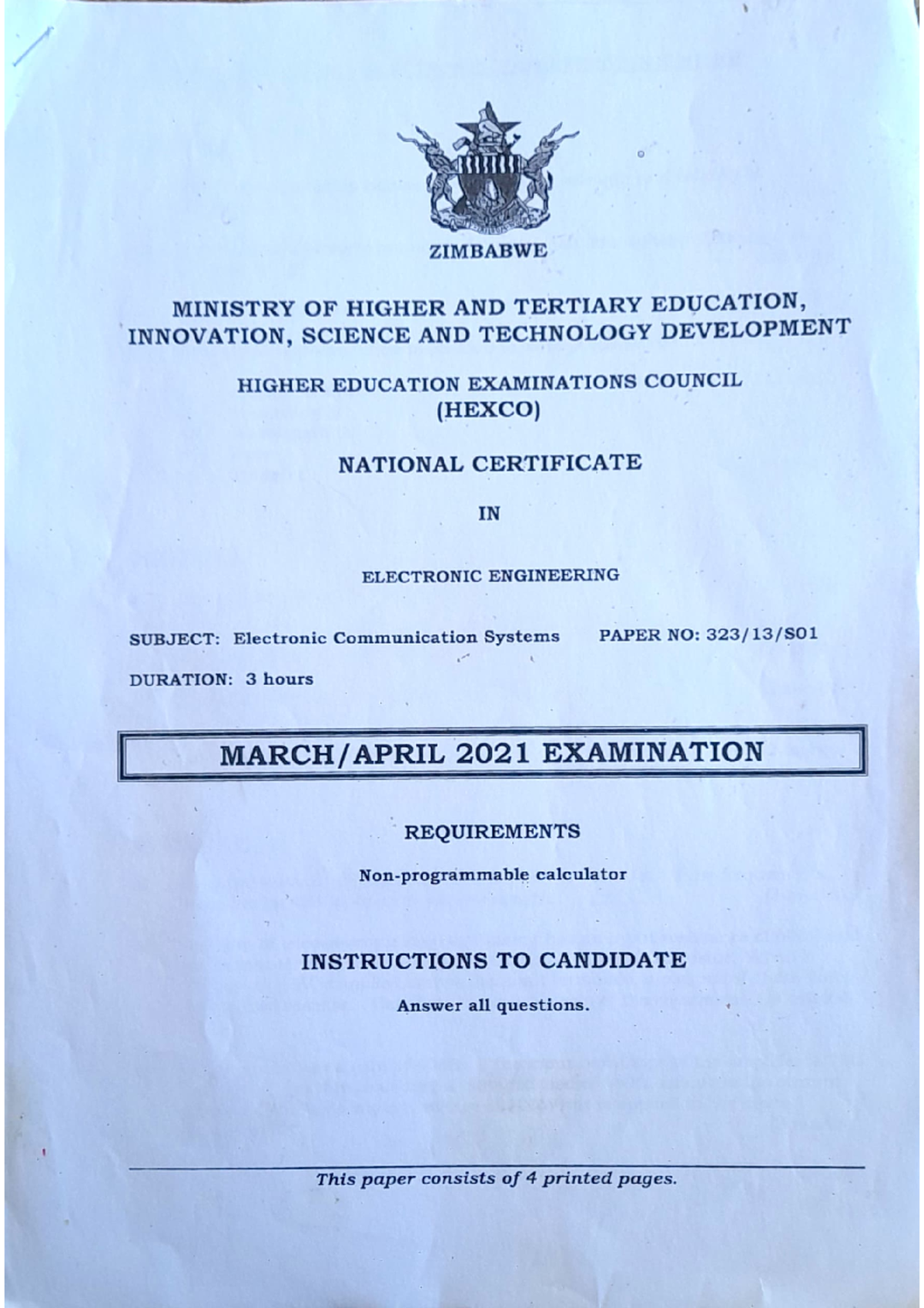 Question Papers ECS, Telecommunications & EEP - Electronics communication systems - Studocu