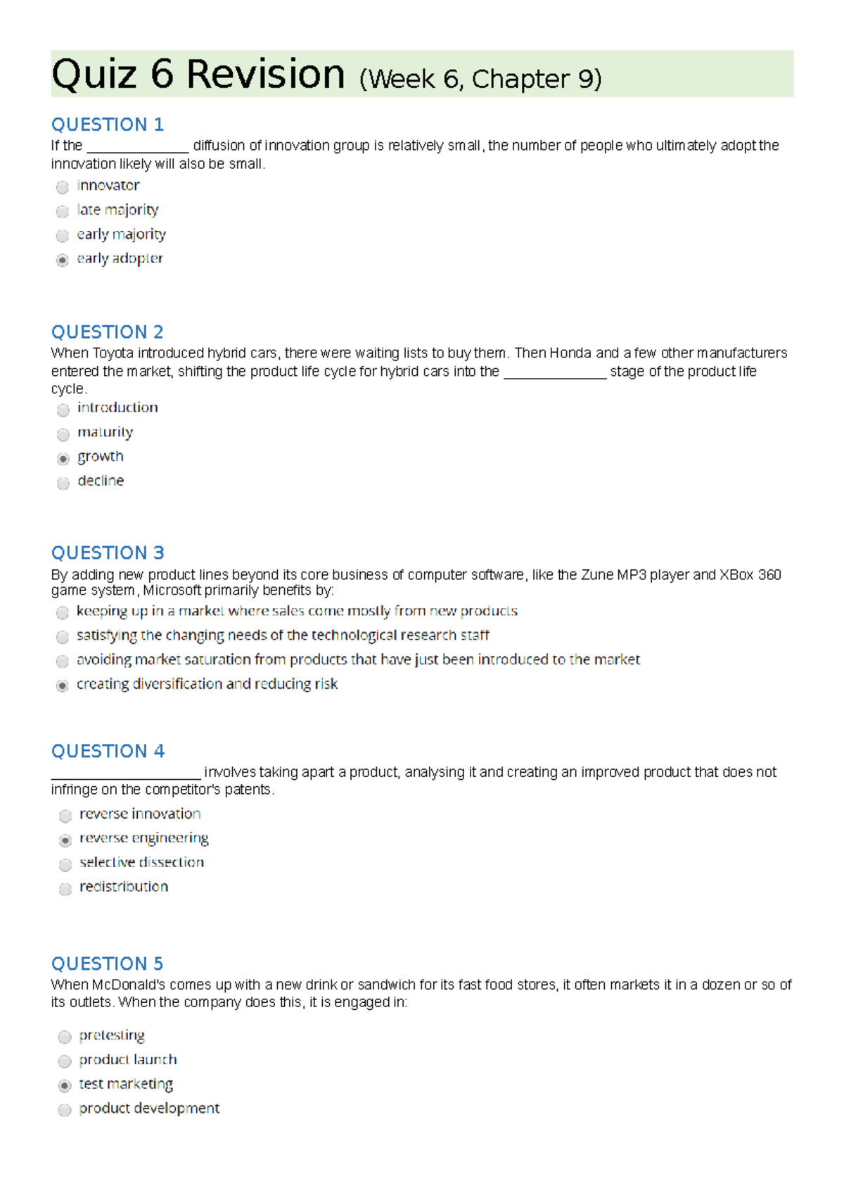 PQuiz Week 6 Ch9 - Week 6's practice quiz. - Quiz 6 Revision (Week 6 ...