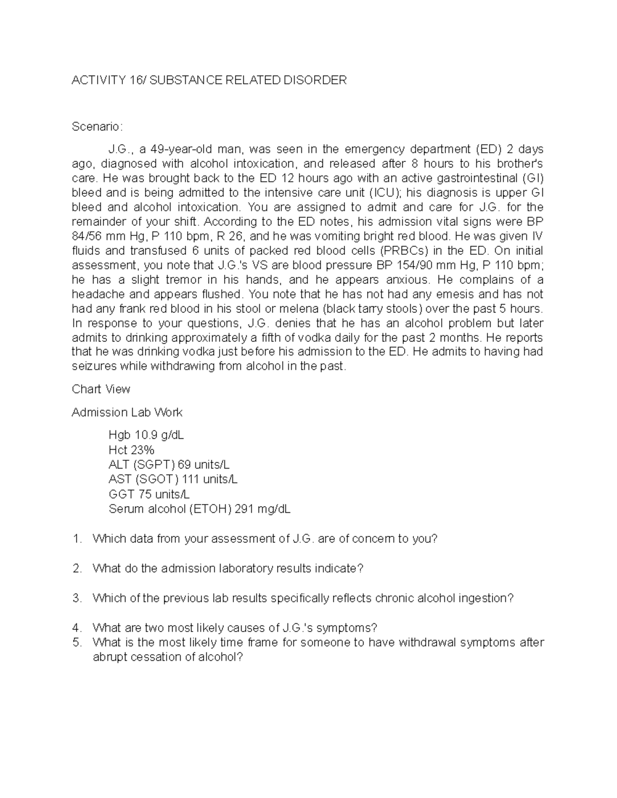 Substance Related DIsorder- Psychiatric Nursing - ACTIVITY 16 ...