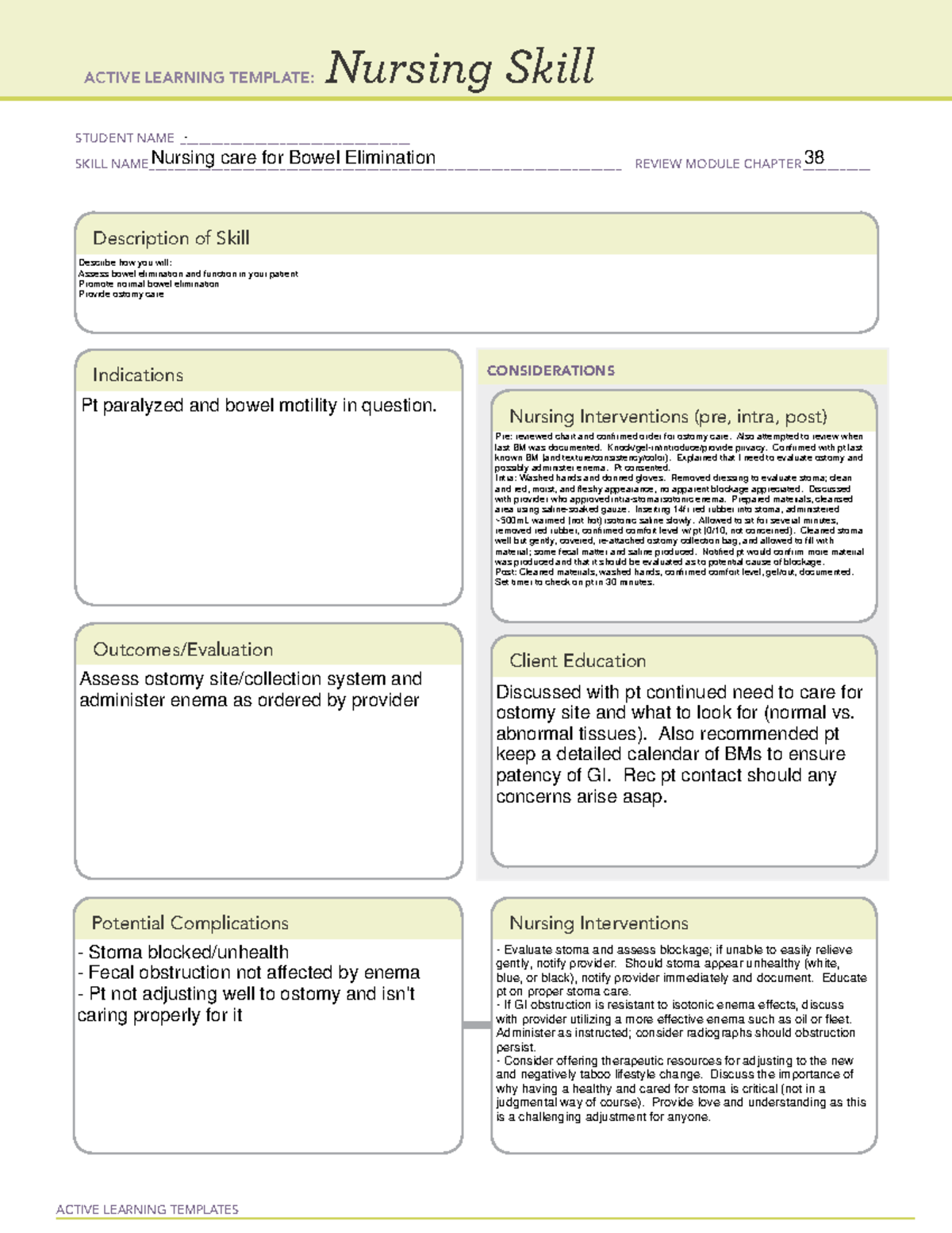ATI Bowel DONE Assignment ACTIVE LEARNING TEMPLATES Nursing Skill