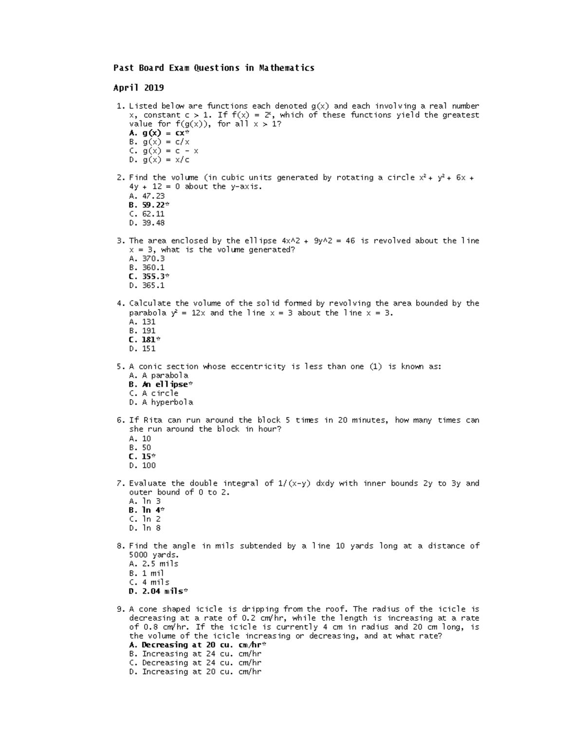 Open [MATH] 2019 - 2022 Past board exam questions in Mathematics ...