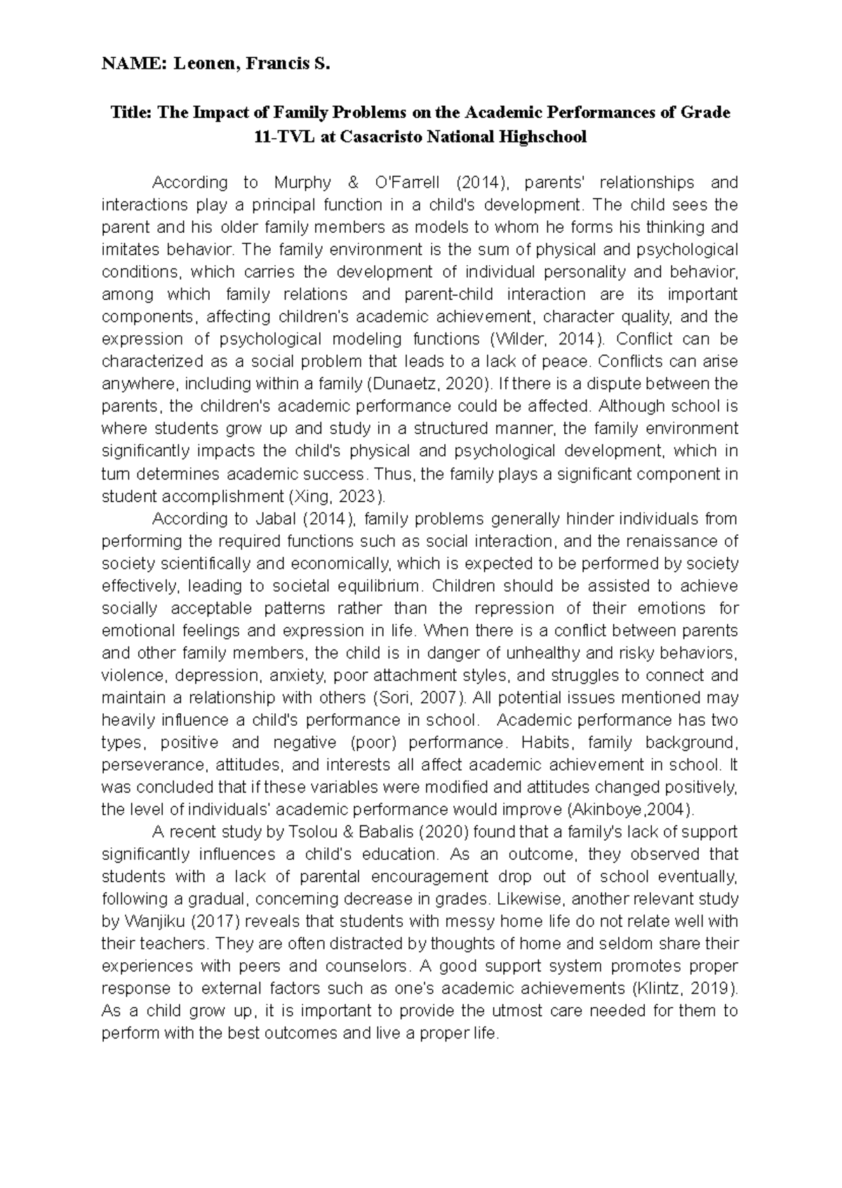 The Impact of Family Problems on the Academic Performances of Grade 11 ...