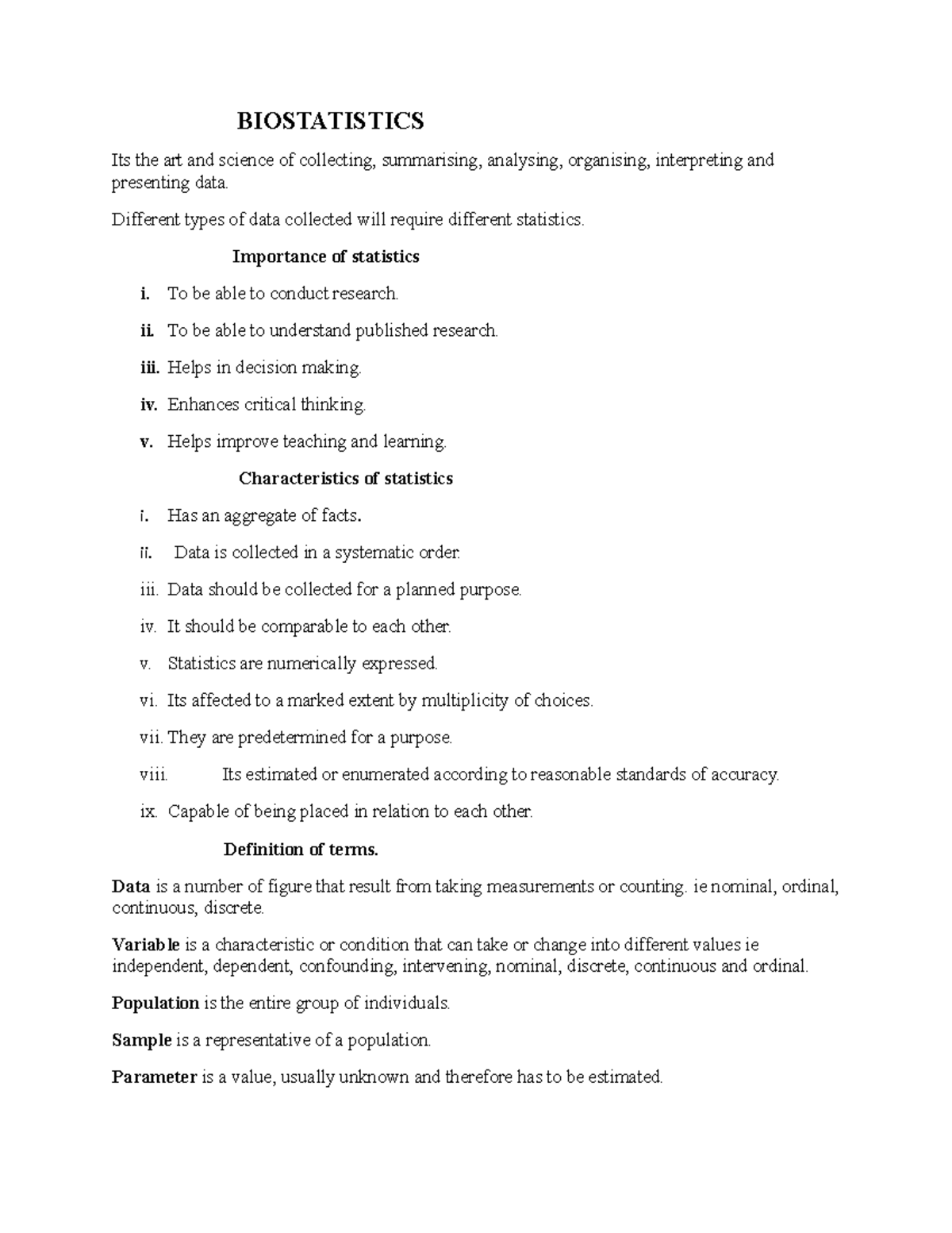 Biostatistics notes-1 - BIOSTATISTICS Its the art and science of ...