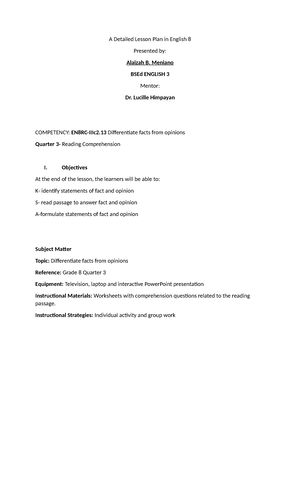 A Detailed Lesson Plan in Listening Comprehension grade 7 - A Detailed ...