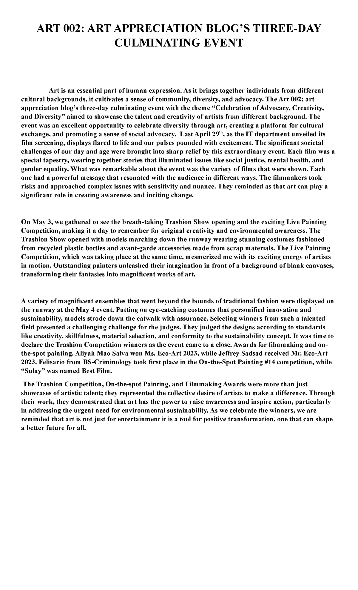 Culminating activity blog - ART 002: ART APPRECIATION BLOG’S THREE-DAY ...