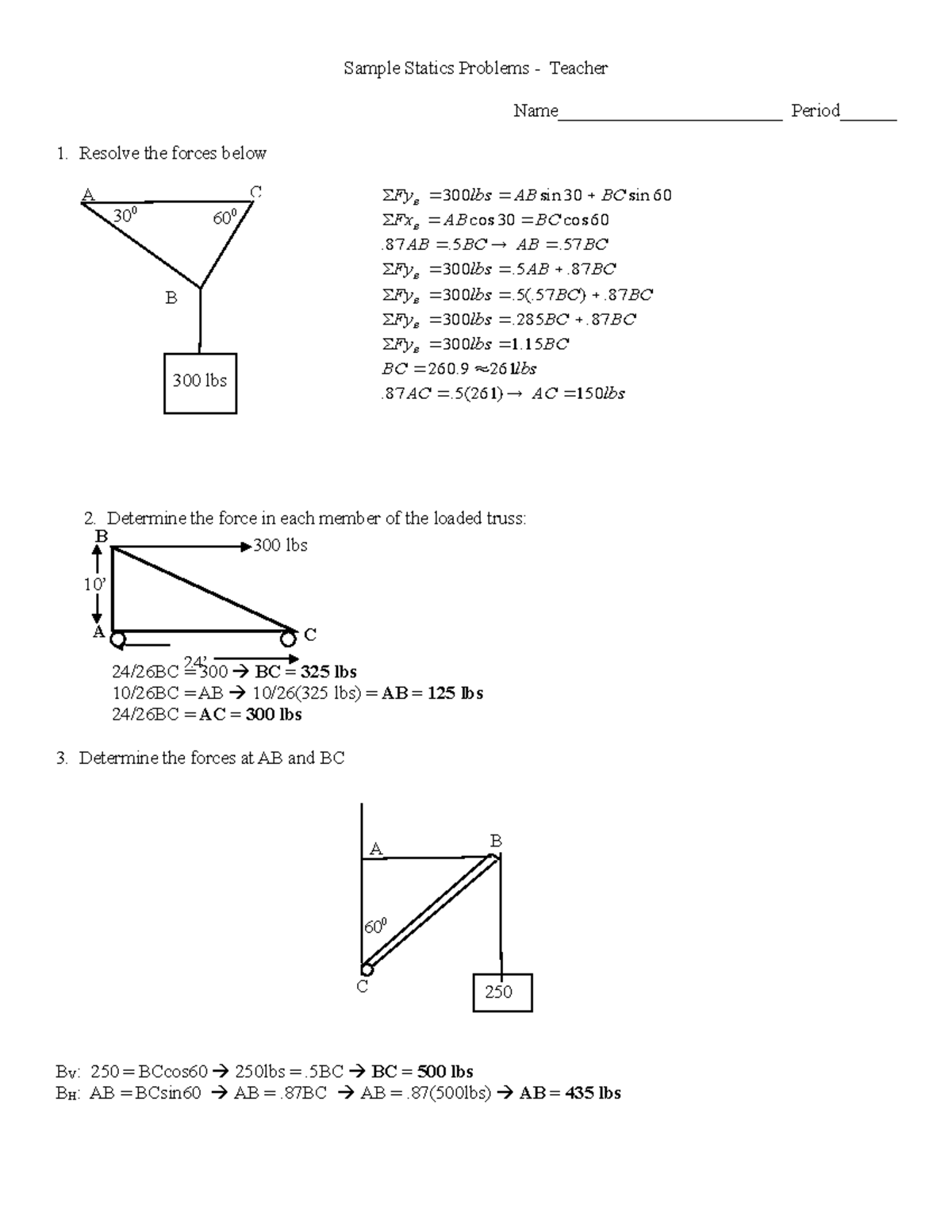 3-Statics Sample Problems - Teacher-1 - Sample Statics Problems - - Studocu