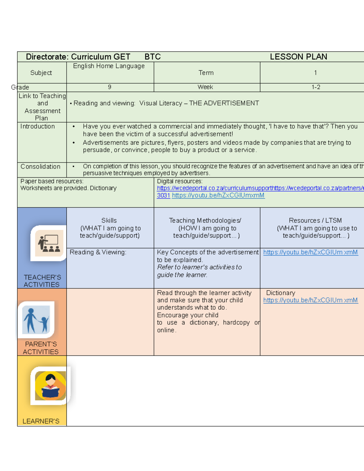English lesson plan g9 - Directorate: Curriculum GET BTC LESSON PLAN ...