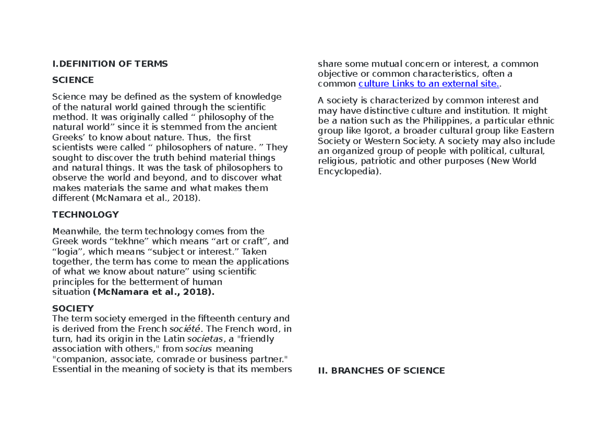 Notes-scie - module 3 - I OF TERMS SCIENCE Science may be defined as ...
