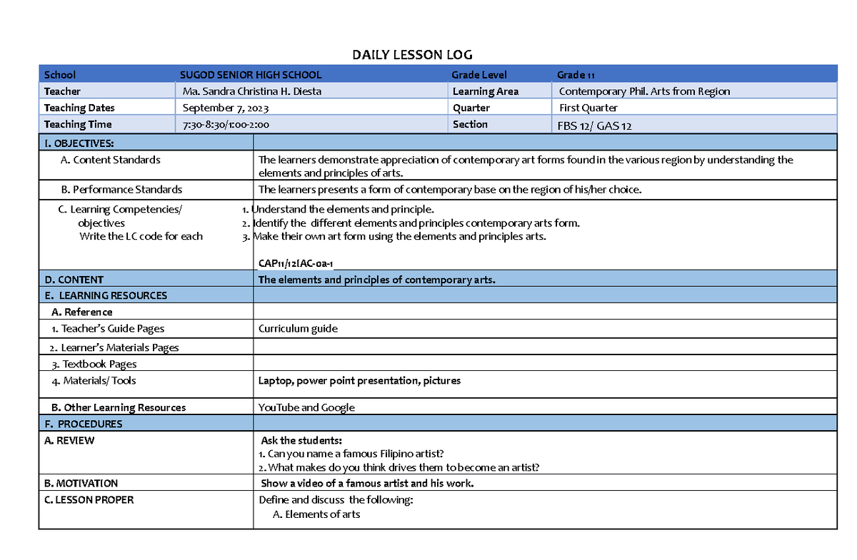DLL CPAR day 4 - a lesson plan for CPAR grade 11 - DAILY LESSON LOG ...