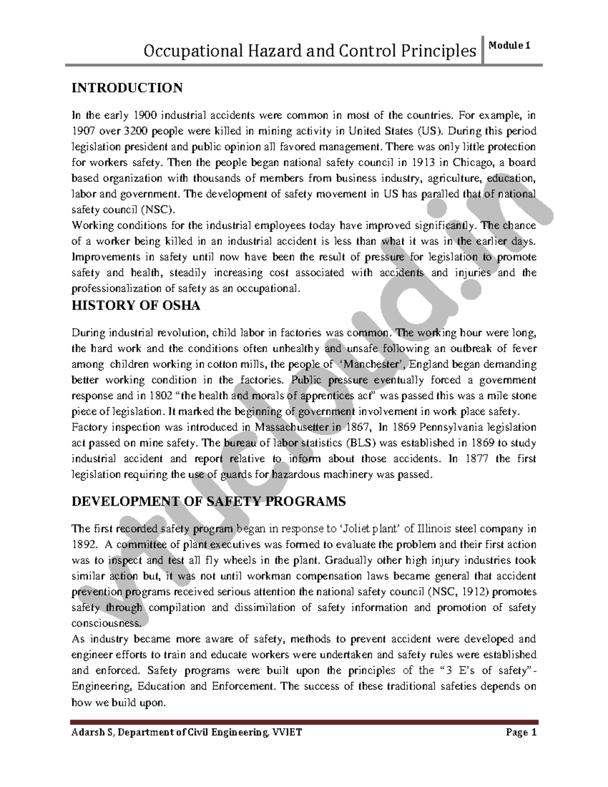 NTS OSHA MOD 1 - Good - Occupational Hazard and Control Principles ...