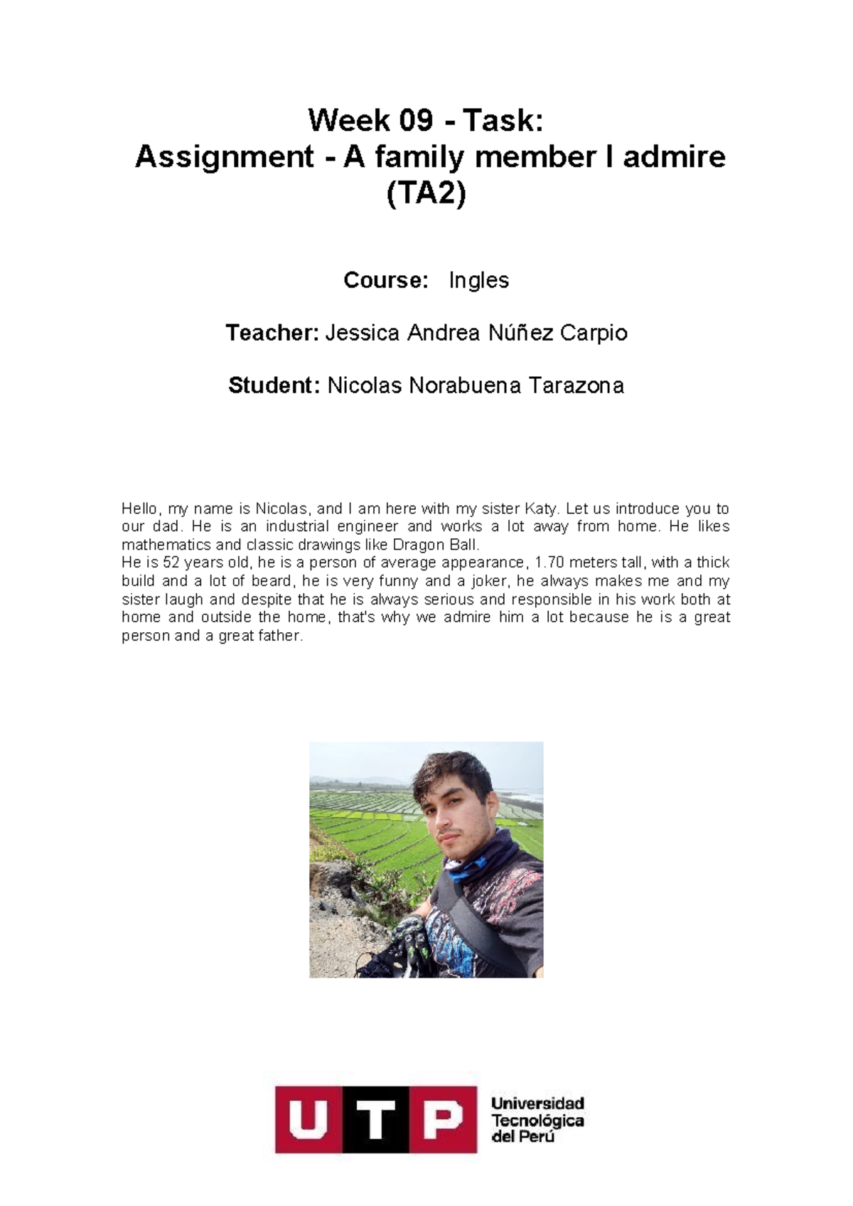TA2 ingles - practica - Week 09 - Task: Assignment - A family member I admire (TA2) Course ...