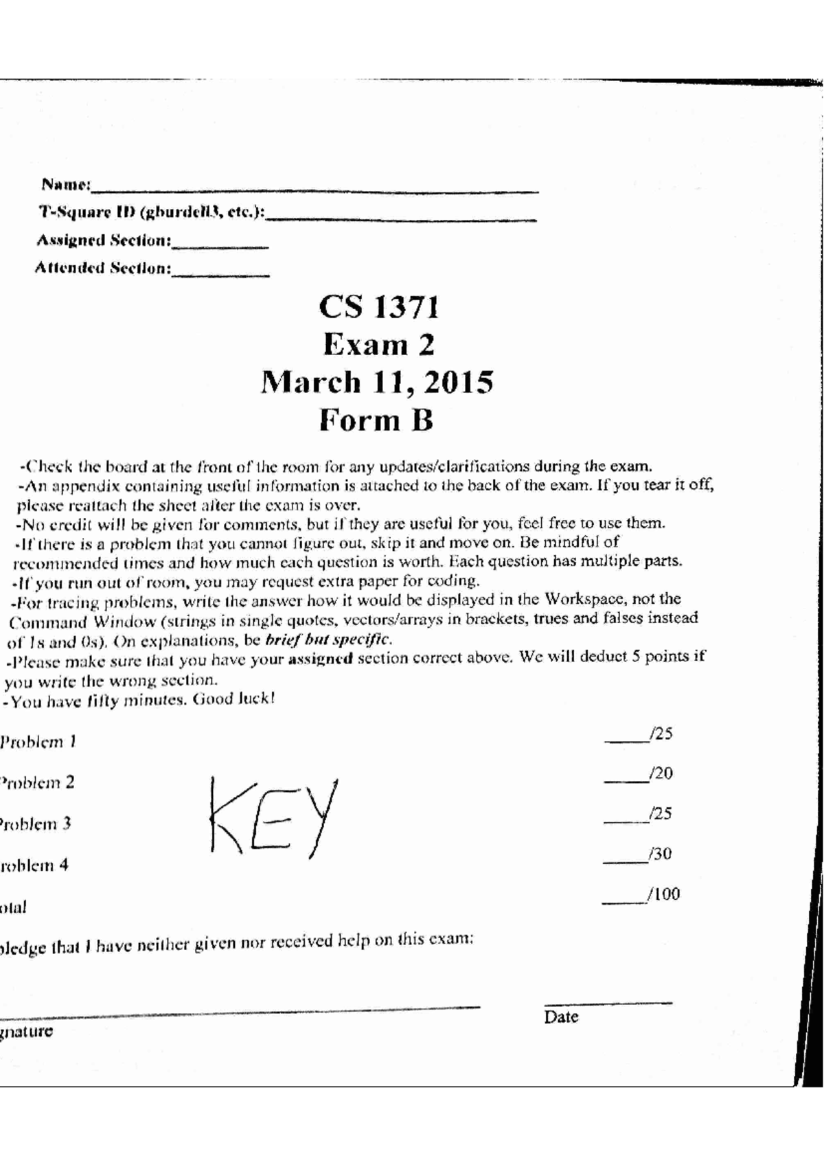 Test+2+Form+B+Solutions - Name: ID (gburdell3, etc.): Assigned Section ...