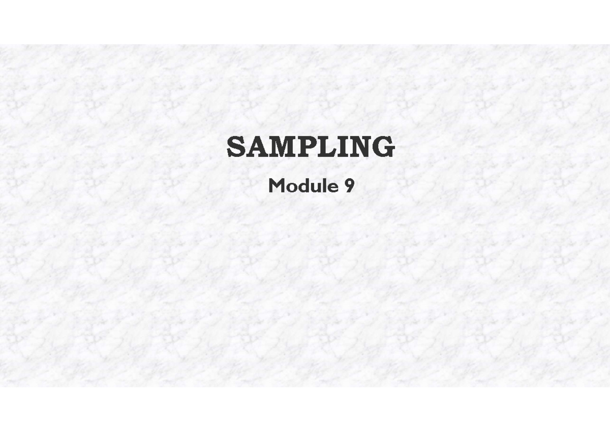 RM Module 9 PPT - Hypothesis Development - SAMPLING Module 9 Content ...