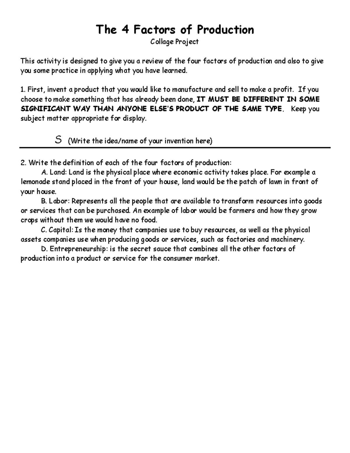 Priject - I really need this - The 4 Factors of Production Collage ...