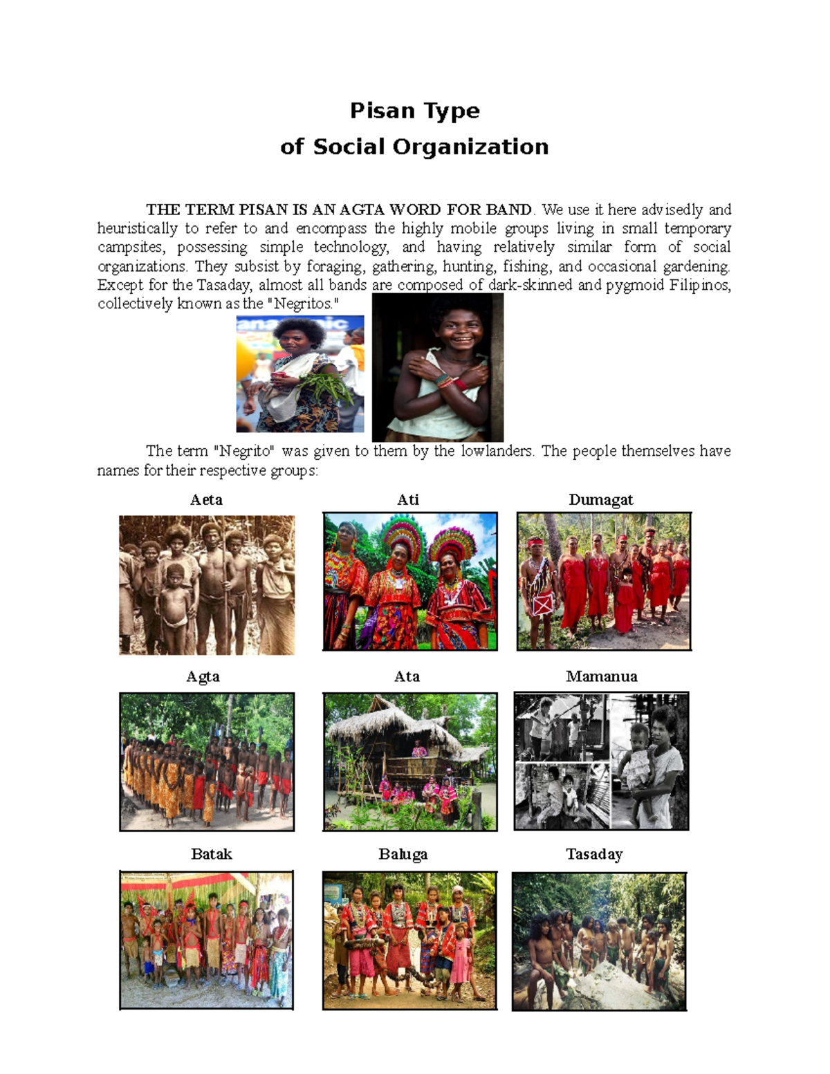Pisan ELC02 Group 1 - Pisan Type of Social Organization THE TERM PISAN ...
