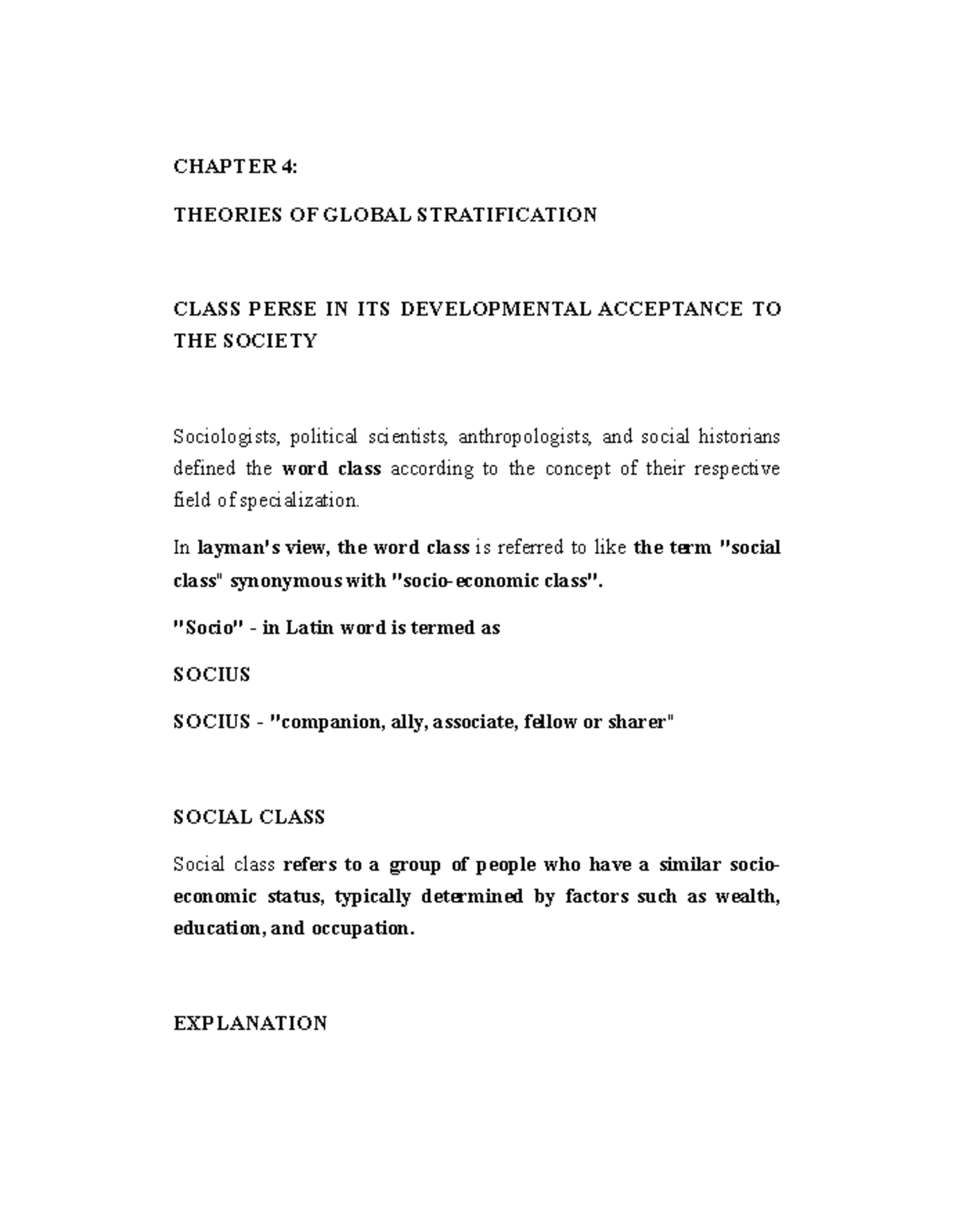 teaching profession - CHAPTER 4: THEORIES OF GLOBAL STRATIFICATION ...