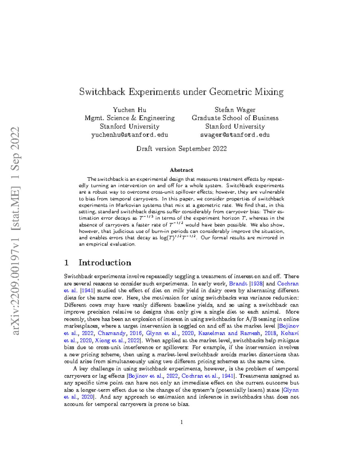 Switchback experiments under geometric mixing - Switchback Experiments under Geometric Mixing ...
