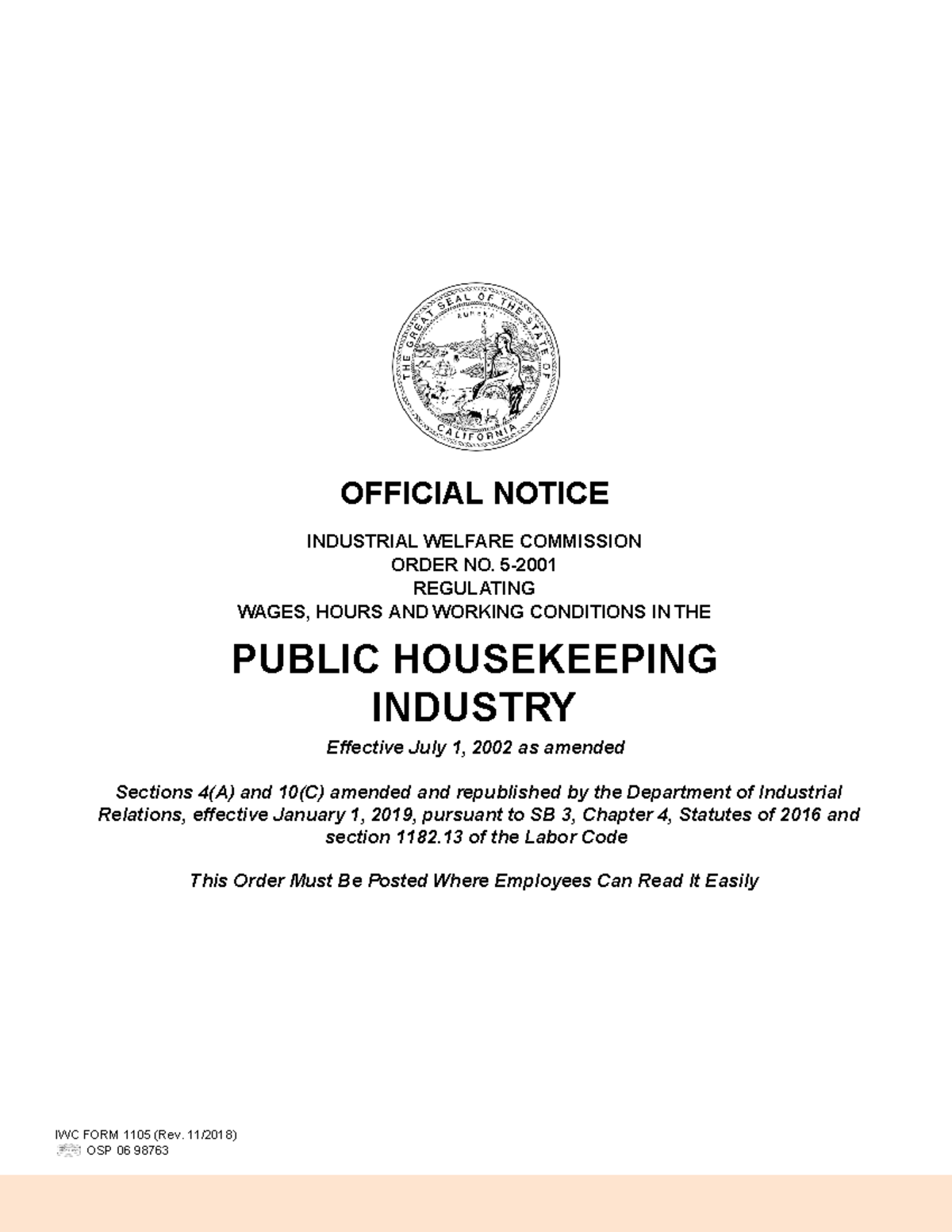 Public Housekeeping - OFFICIAL NOTICE INDUSTRIAL WELFARE COMMISSION ...
