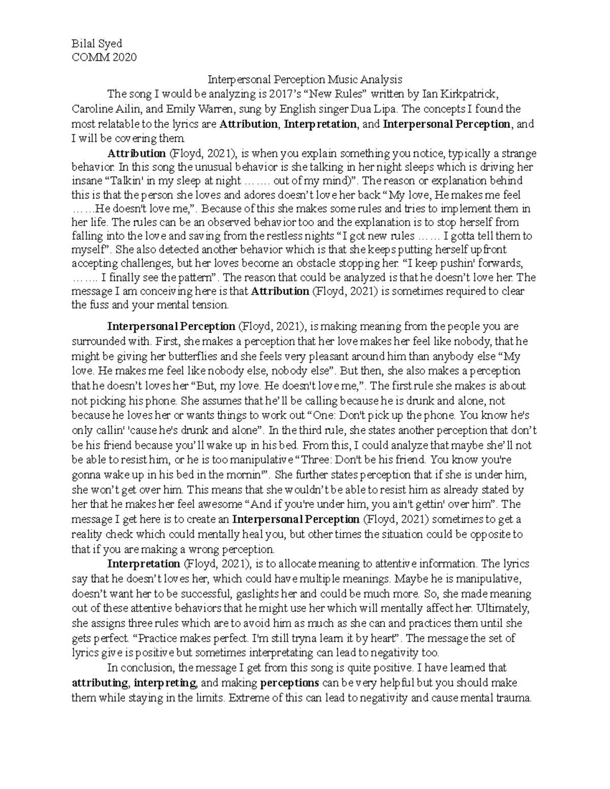 COMM 2020 Assignment 2 Bilal Syed Interpersonal Perception Music ...