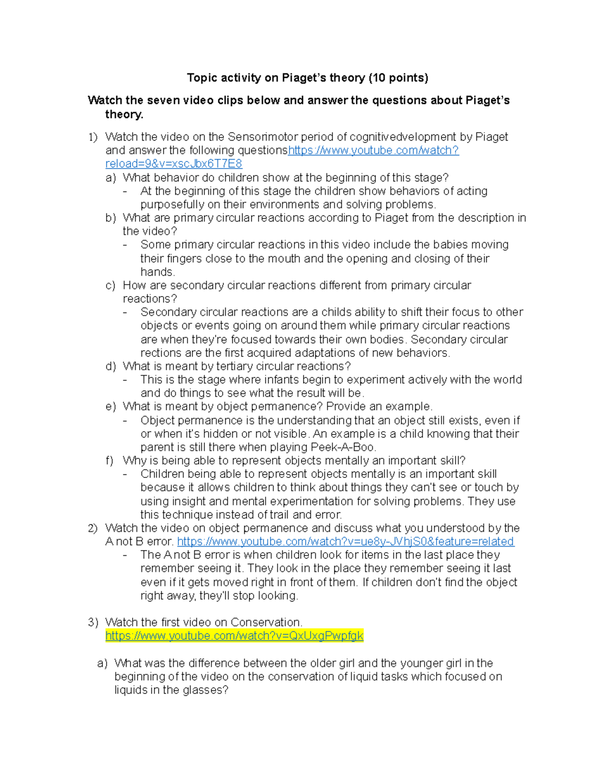 Topic activity Cognitive development video questions - Topic activity ...