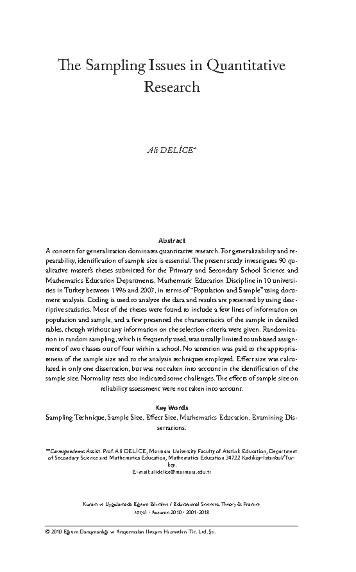 The Sampling Issues in Quantitative Research - İNAN / Okul Öncesi ...