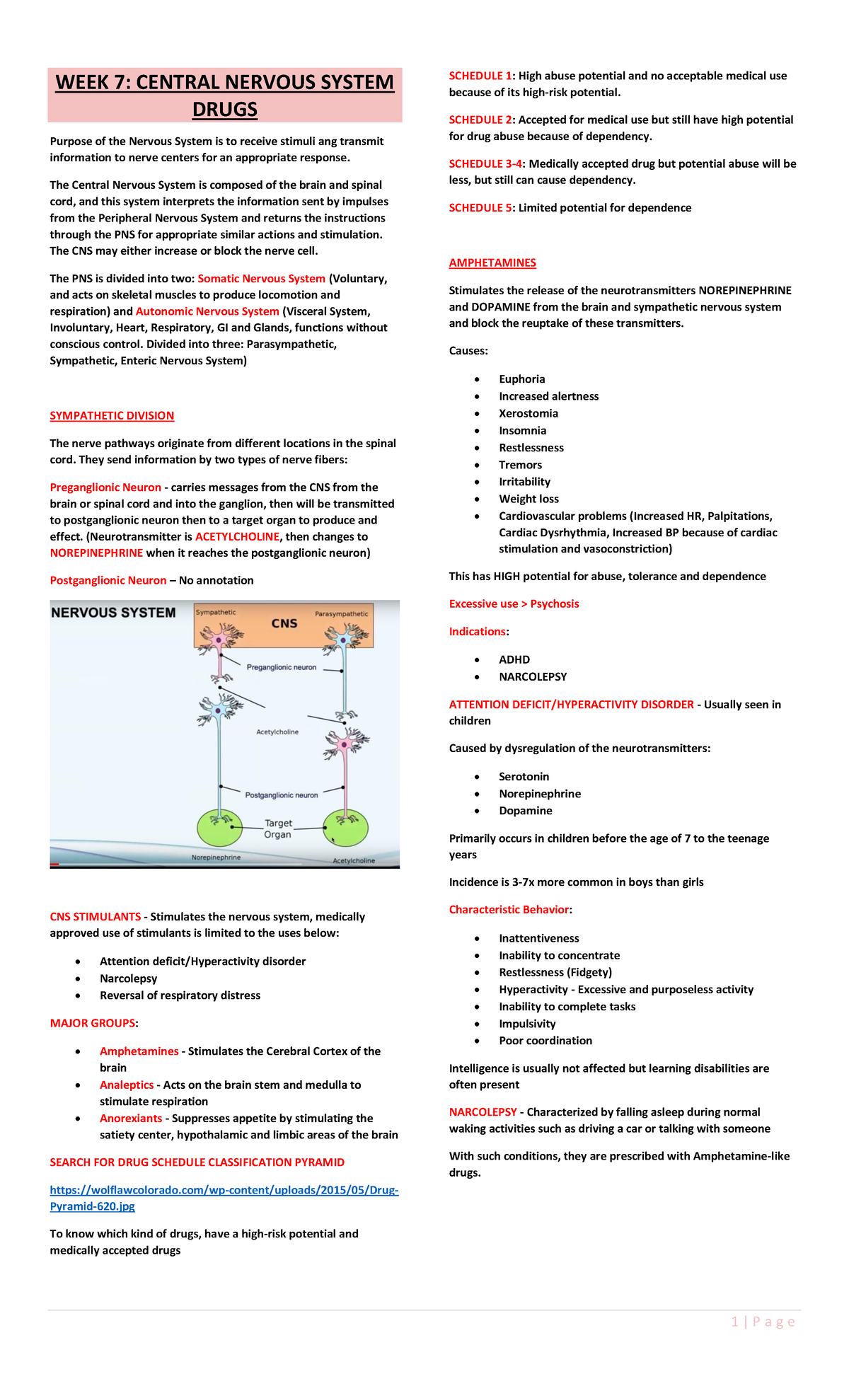 NCMA216 Midterms Period - WEEK 7: CENTRAL NERVOUS SYSTEM DRUGS Purpose ...