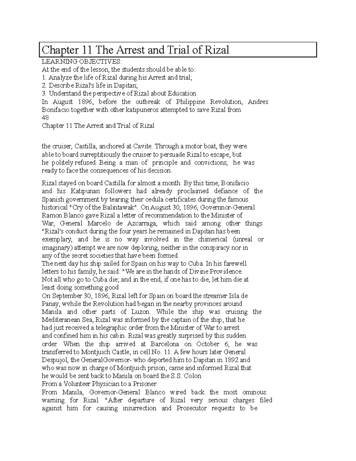 Chapter 11 The Arrest and Trial of Rizal - Through a motor boat, they ...