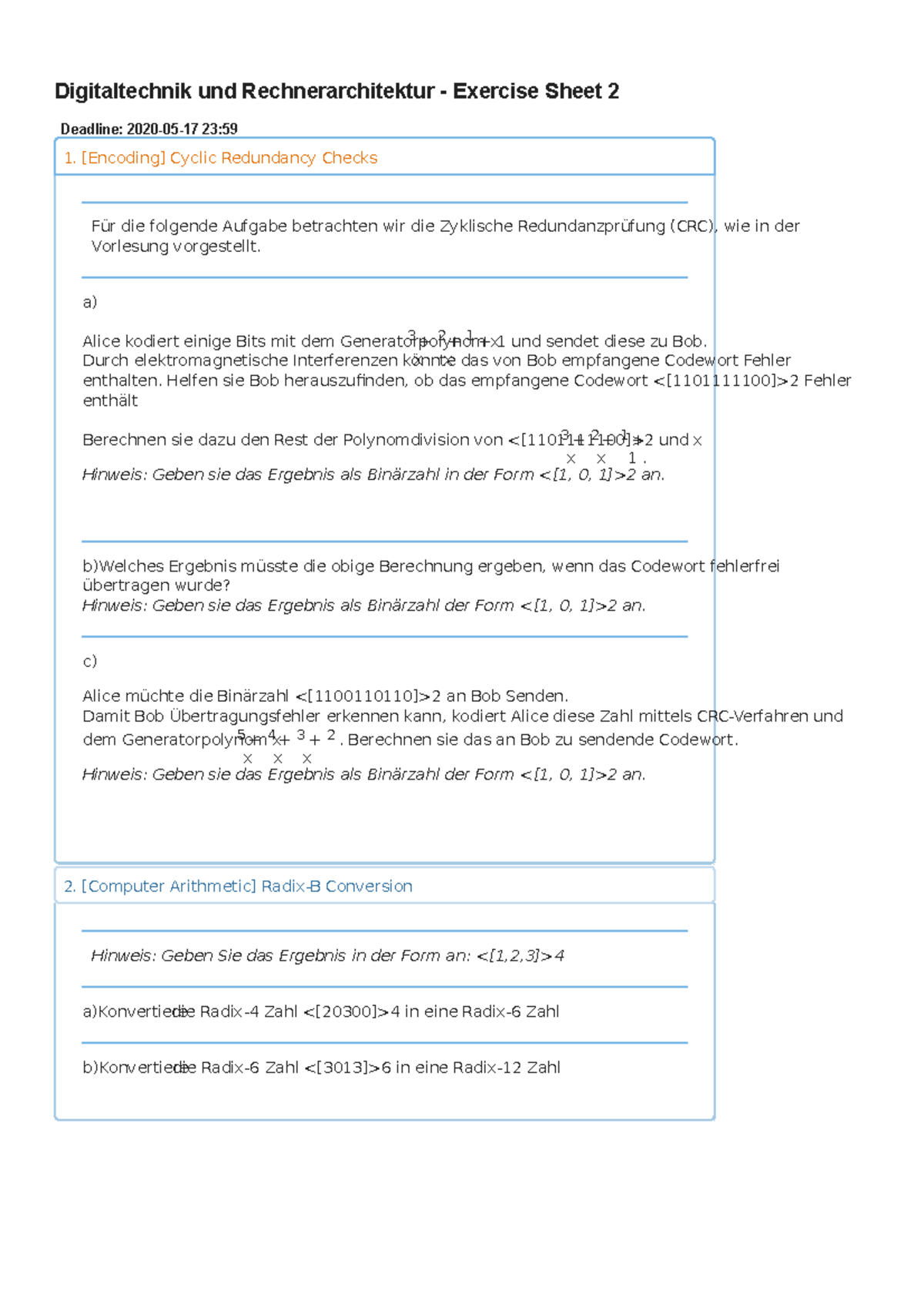 2 - Übung 2 - Digitaltechnik und Rechnerarchitektur - Exercise Sheet 2 ...