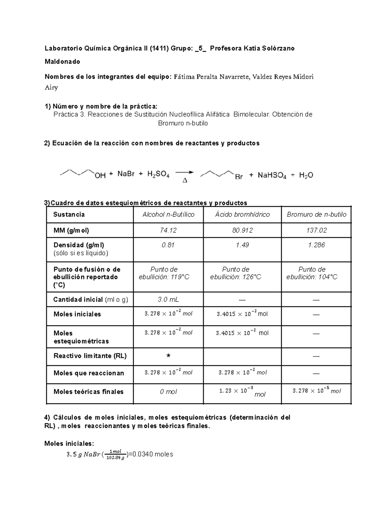 P3 QOII - Laboratorio Química Orgánica II (1411) Grupo: 5 Profesora ...
