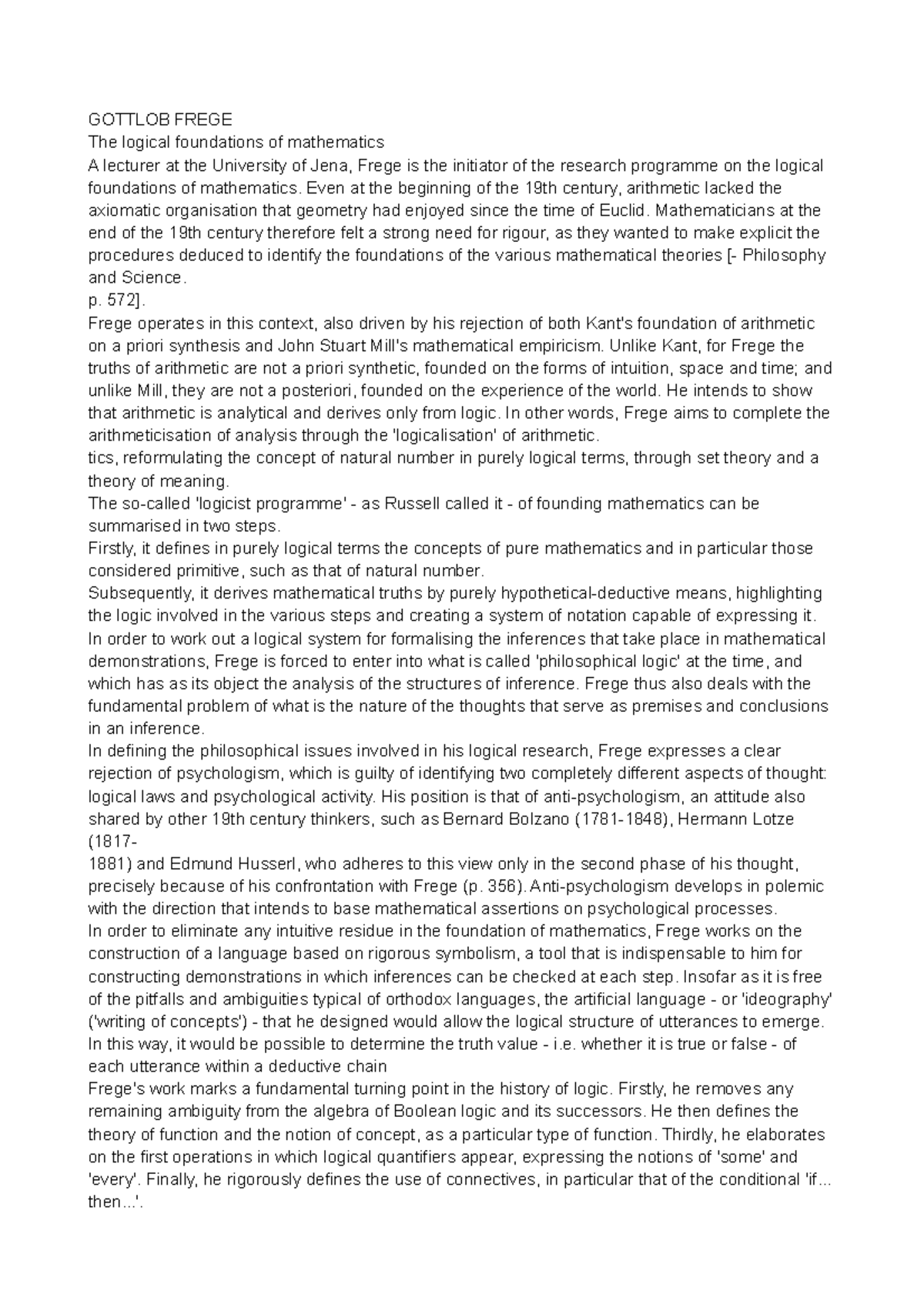 Gottlob Frege NEW - GOTTLOB FREGE The logical foundations of ...