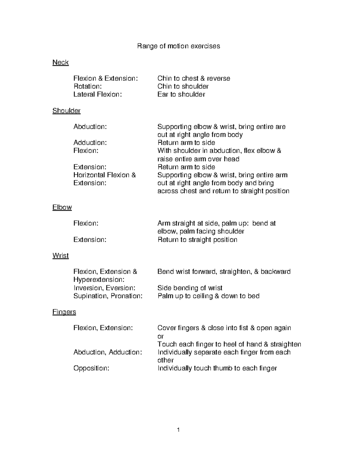 RNRS 190 - ROM instructions - 1 Range of motion exercises Neck Flexion ...