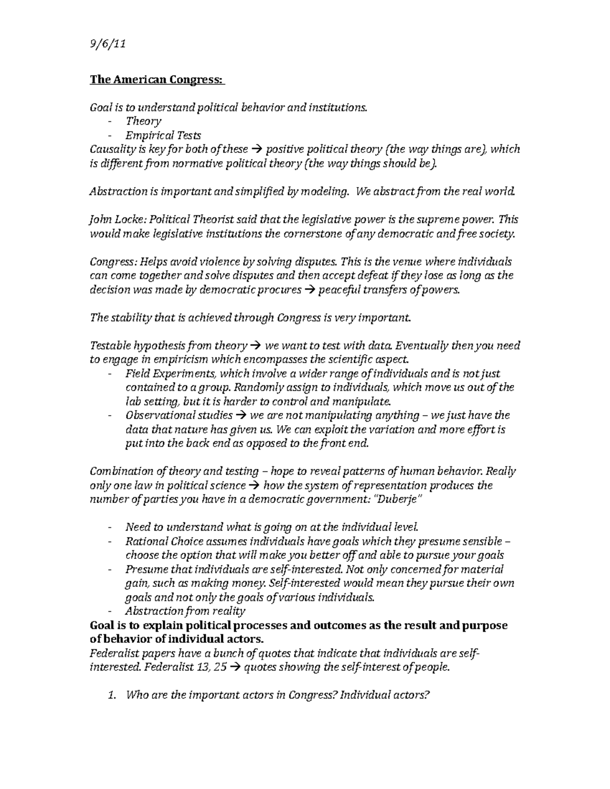 American Congress 9/6 - 9/6/ The American Congress: Goal is to ...