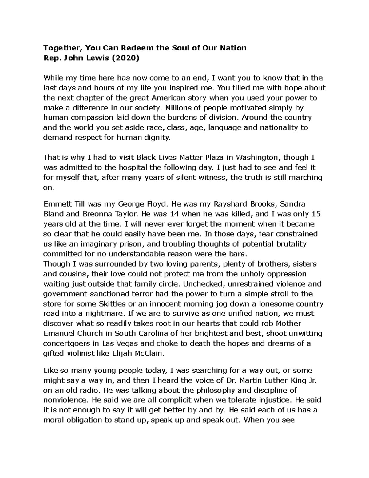 Together, You Can Redeem the Soul of Our Nation - John Lewis (2020 ...