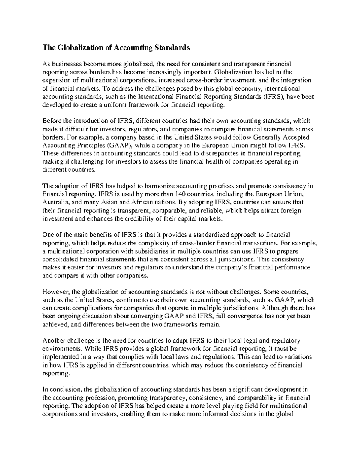 The Globalization of Accounting Standards - Globalization has led to ...