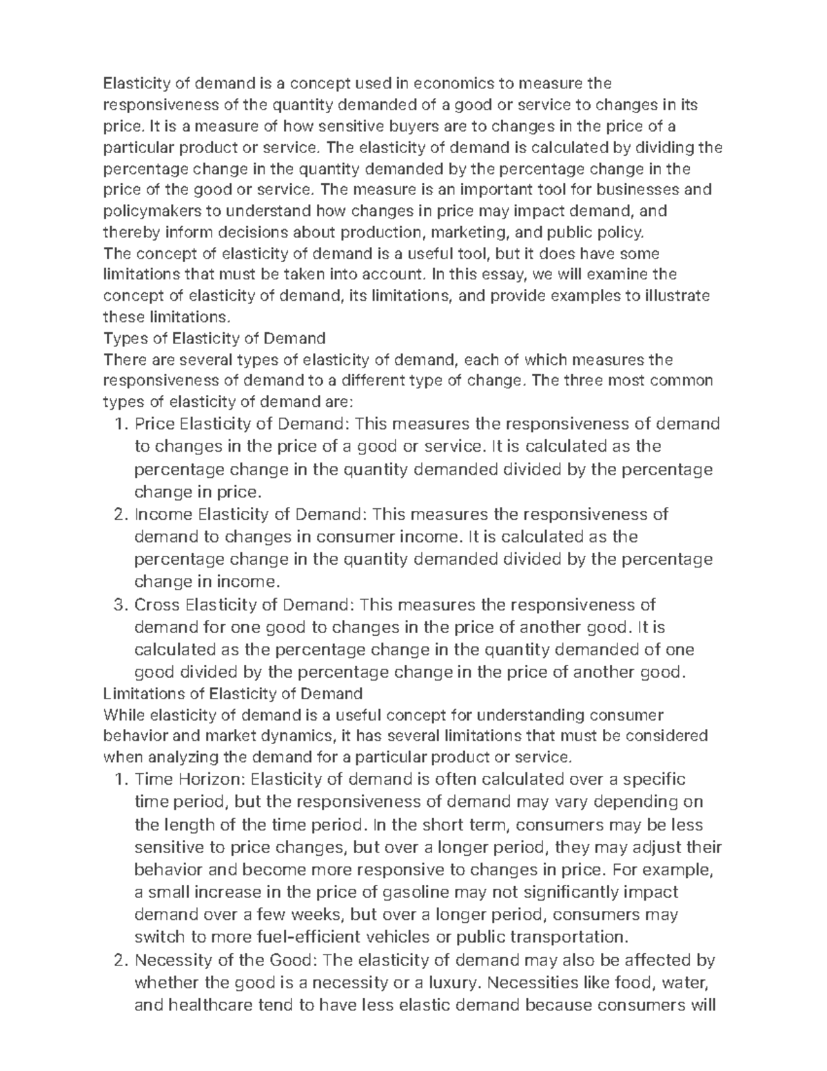 Elasticity of demand is a concept used in economics to measure the… - 1 ...