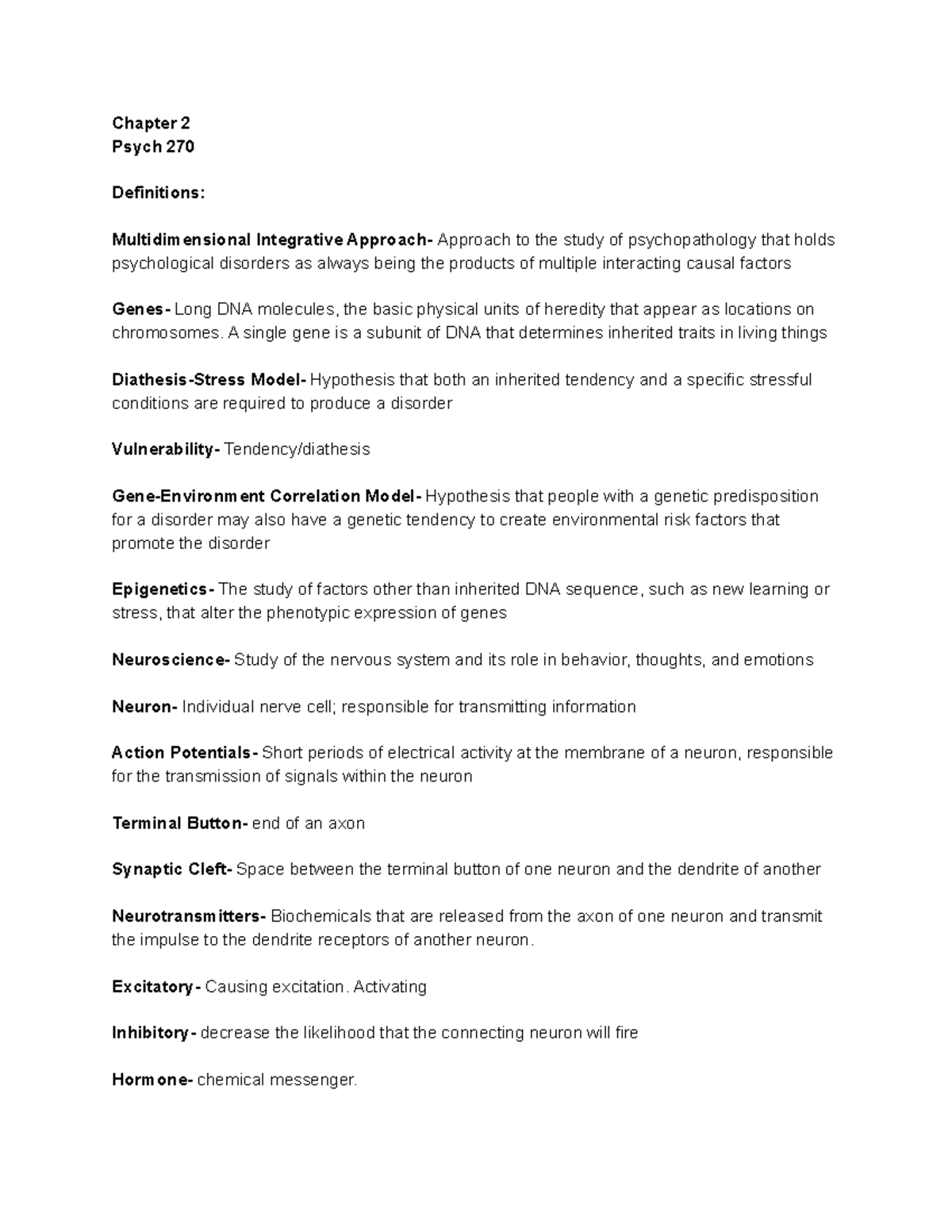 Psych 270 Chapter 2 Notes - Chapter 2 Psych 270 Definitions ...