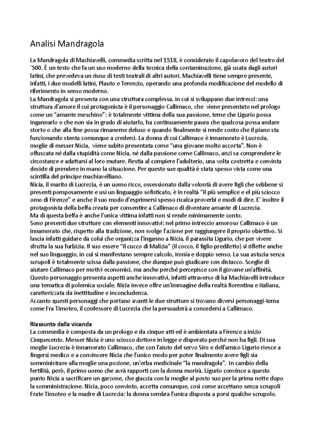 Analisi Mandragola - riassunto commedia madragola - Analisi Mandragola ...