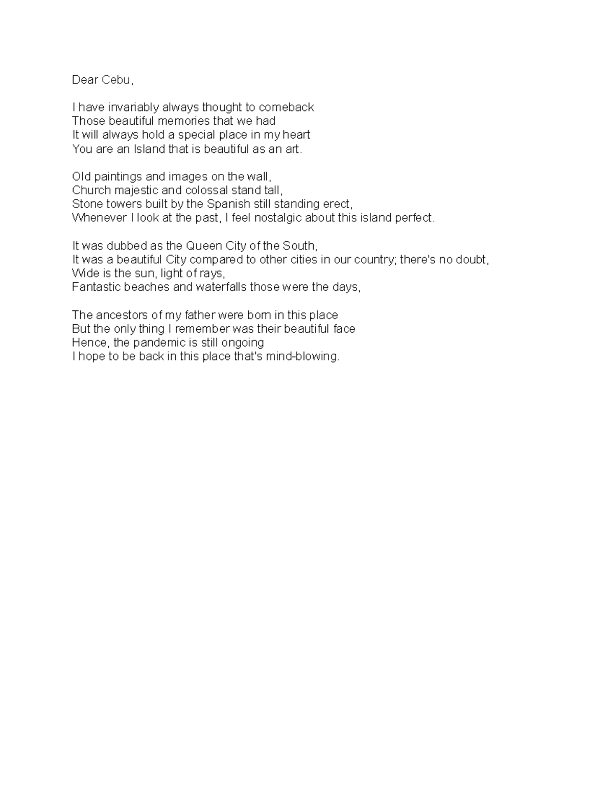 Soclit POEM - Society and Literature poem - Dear Cebu, I have ...