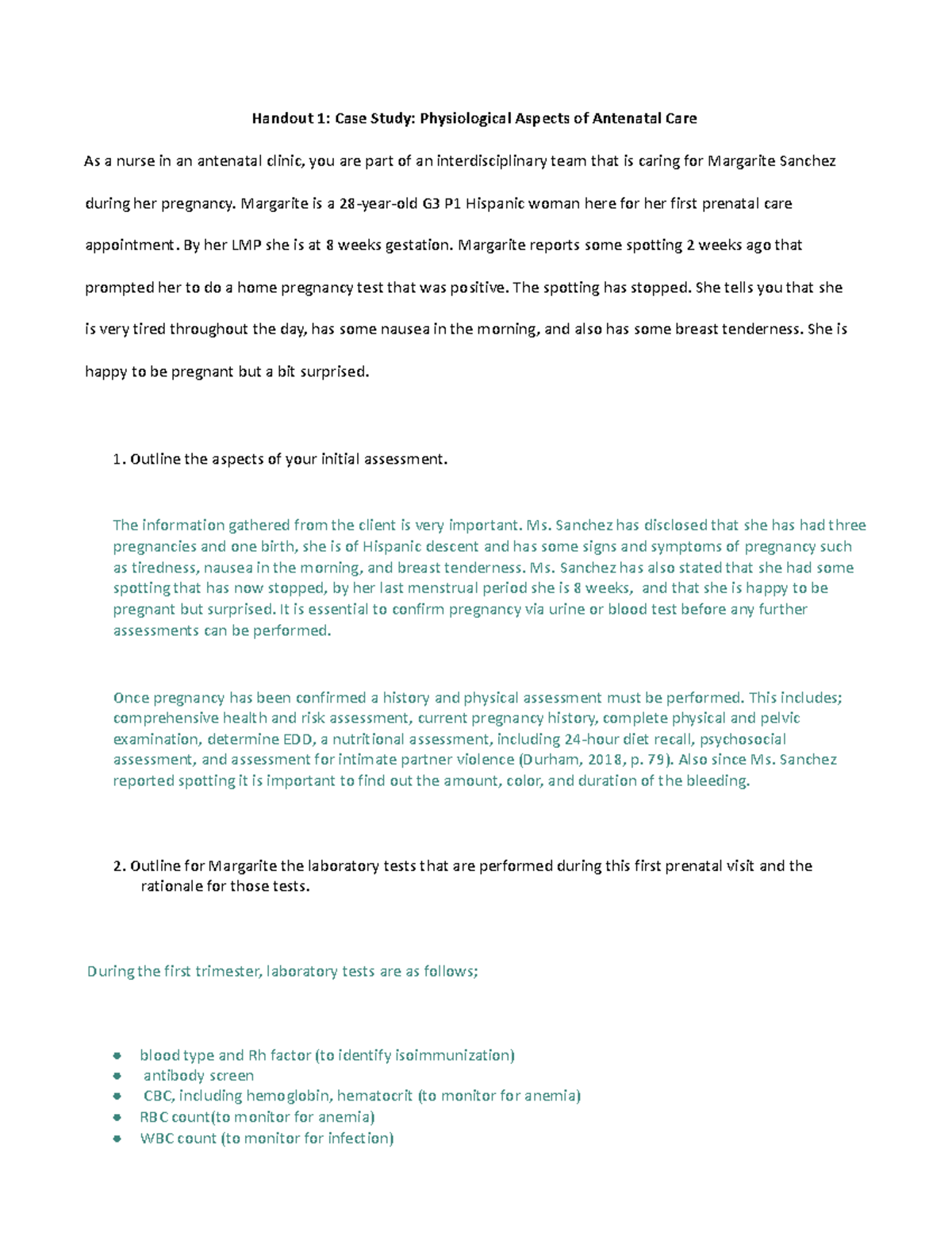 Module 1 Case Study Antepartum Student - Active Classroom Instructor’s ...