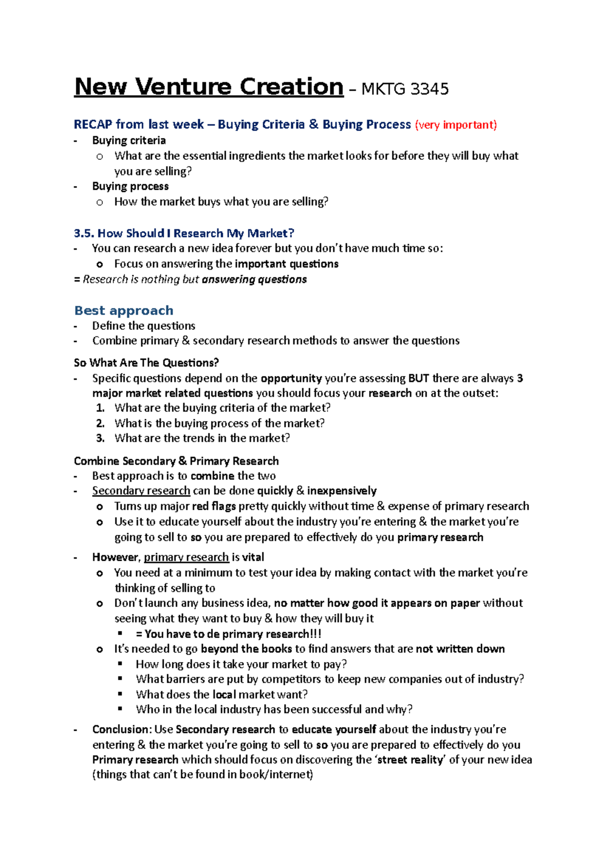 New Venture Creation Lesson 2 W3 - New Venture Creation MKTG 3345 RECAP ...