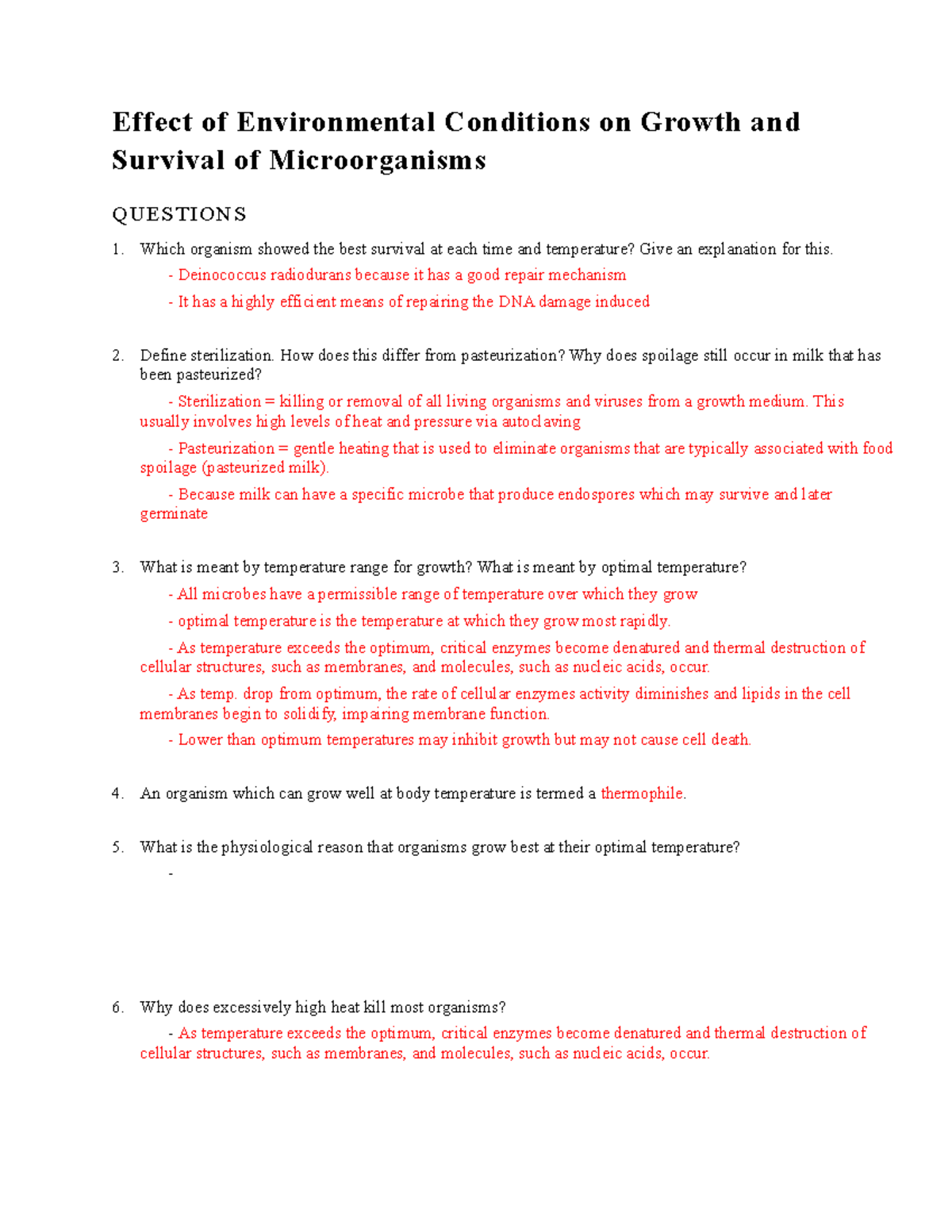 Environmental Conditions Worksheet - Effect of Environmental Conditions ...