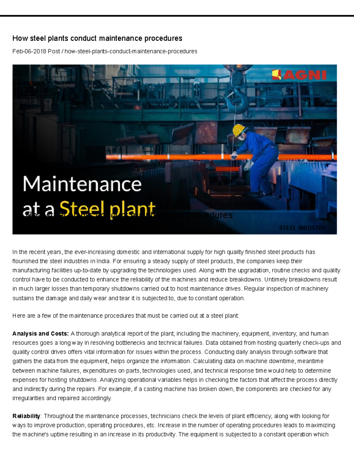 How steel plants conduct maintenance procedures - How steel plants ...