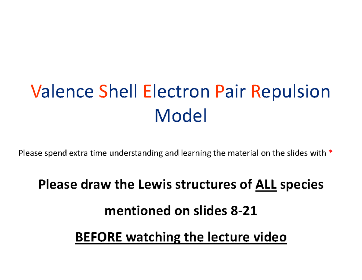 102D ONLY Wlesson 8 Sp 2020 Vsepr - Valence Shell Electron Pair ...