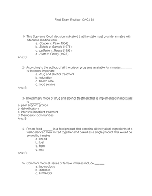 CACJ lecture notes- test 2 - Chapter 9: Prison subculture and prison ...