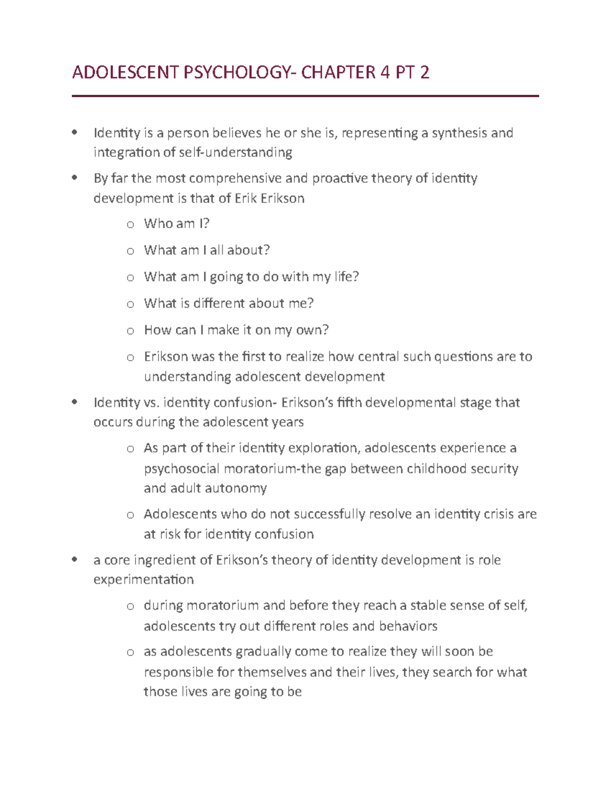 ADOL Psych Chapter 4 PT 2 - ADOLESCENT PSYCHOLOGY- CHAPTER 4 PT 2 ...