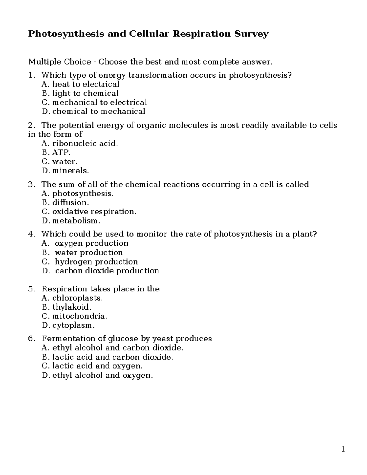 1.0.0.a Pre-Test Breathing on Mars SWebster - Photosynthesis and ...