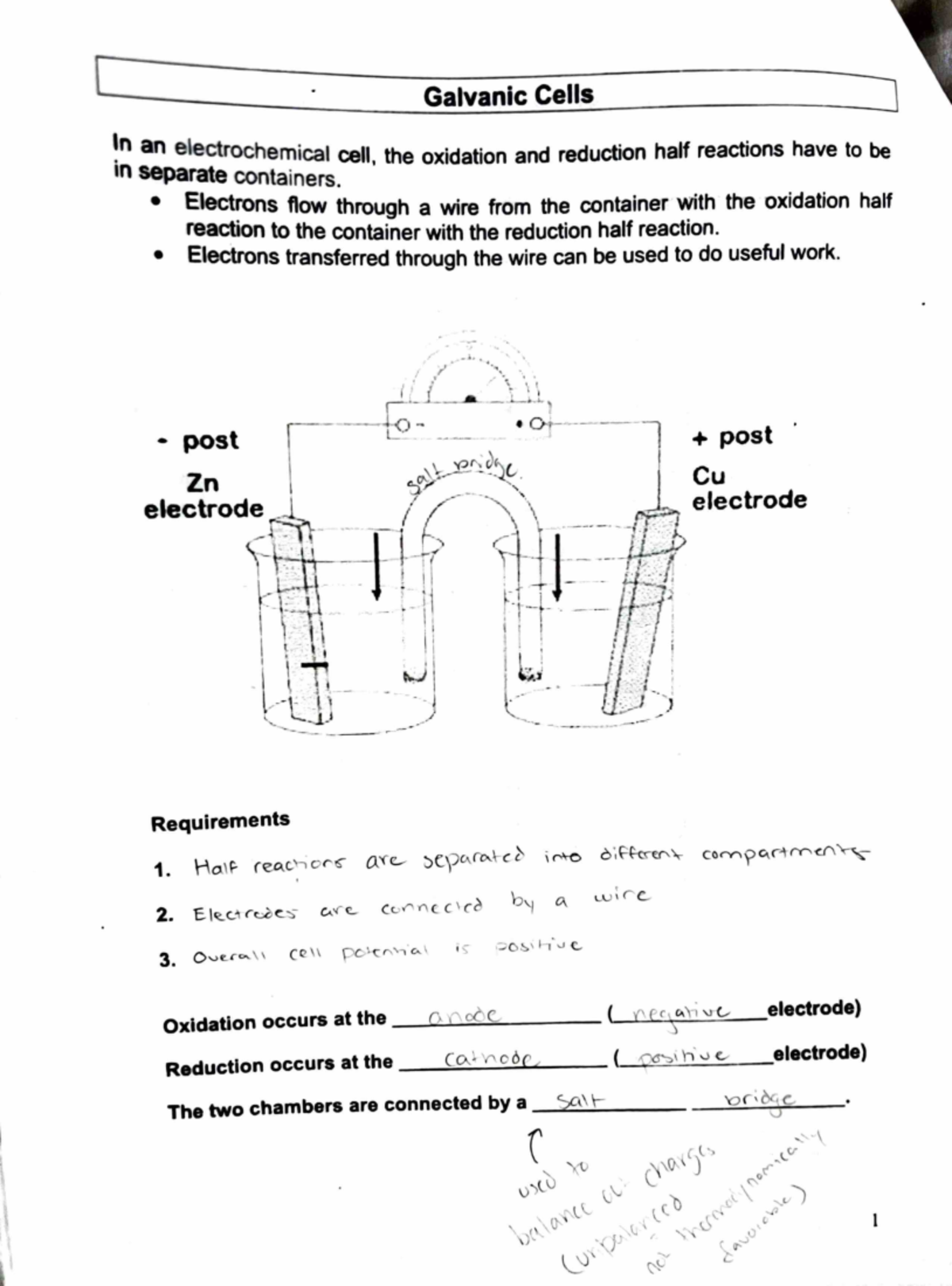 Galvanic Cells and Cell Potential - [-GalvanlcCells ______J ...