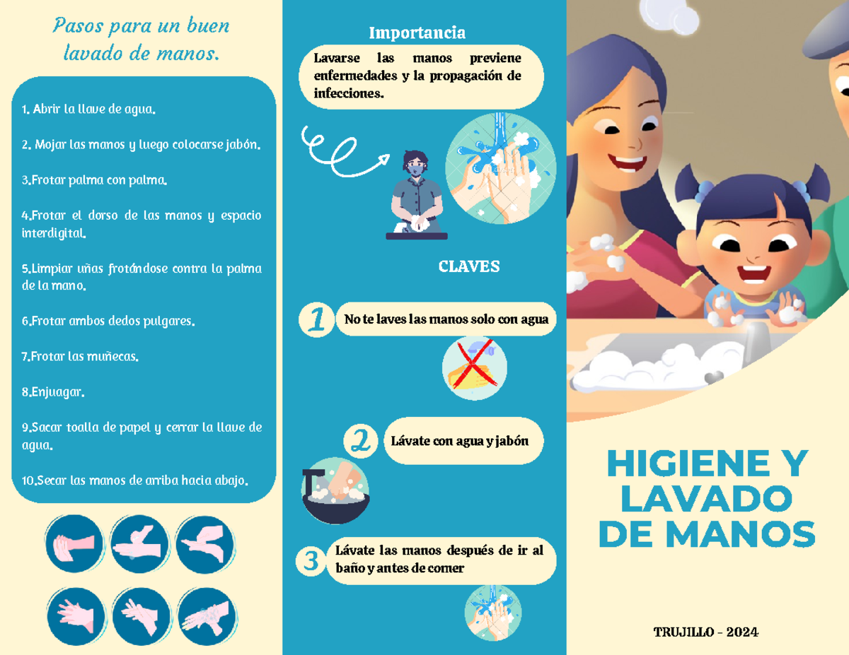 Triptico Lavado DE Manos E Higiene Personal - Pasos para un buen lavado de manos. Importancia ...