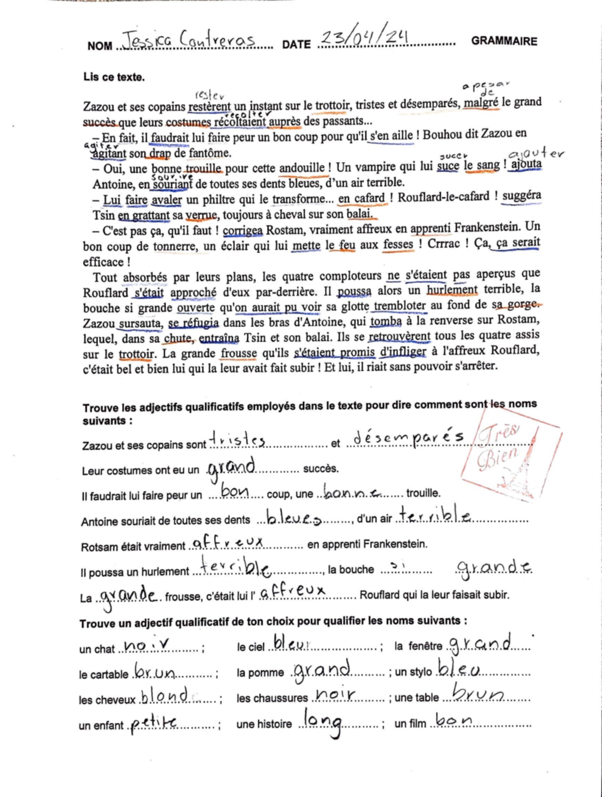 Frances - GRAMMAIRE Lis ce texte. (> re~ e> r (e Je. Zazou et ses ...