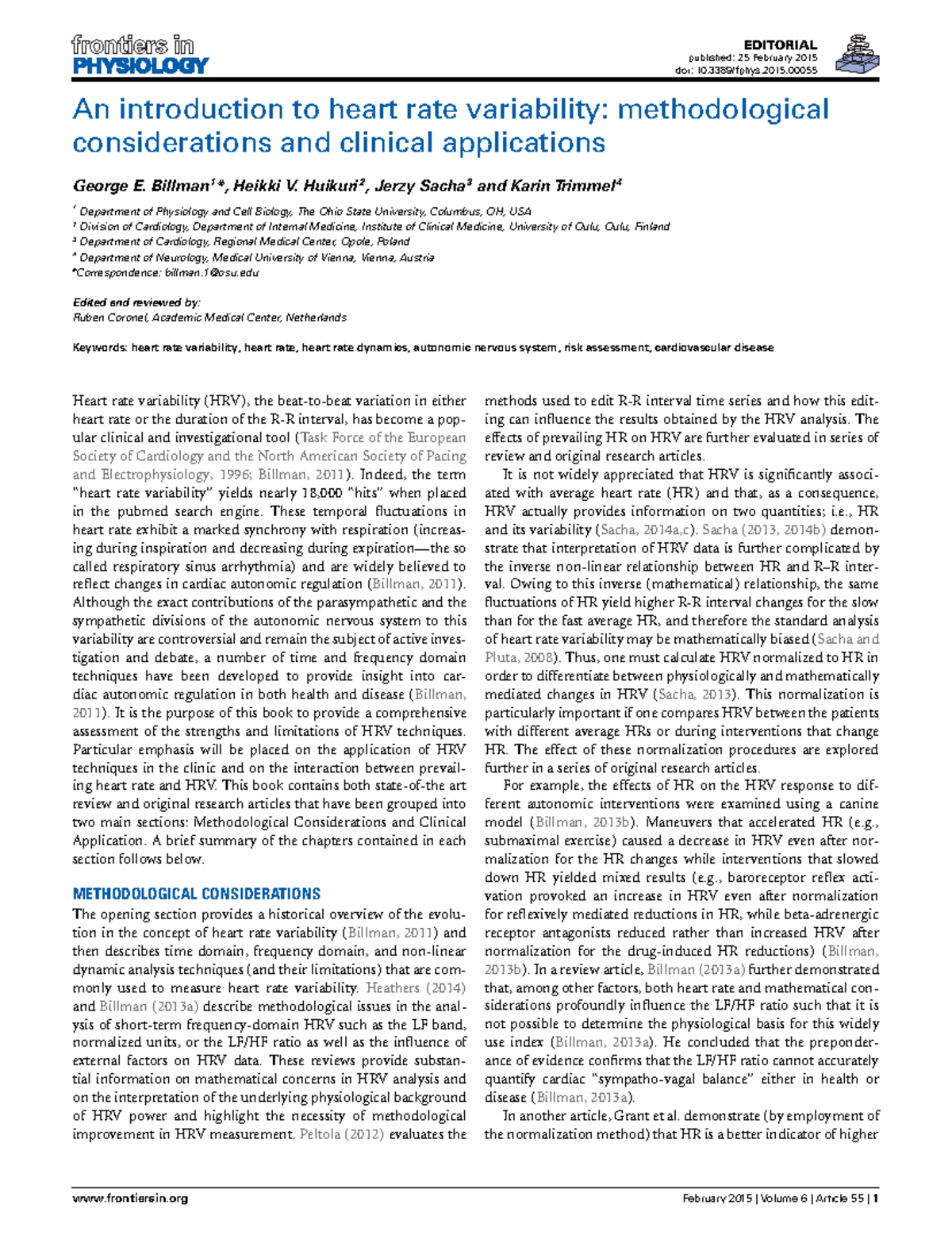 An introduction to heart rate variability: methodological ...